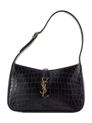Saint Laurent Le 5 A 7 Crocodile Embossed Leather Small Hobo Bag - Black
