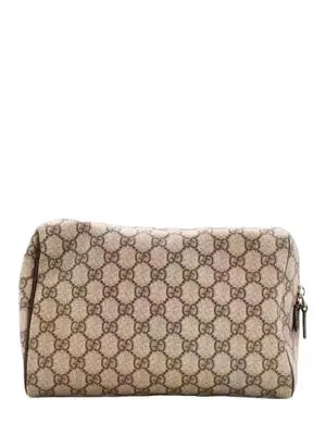 Gucci Zip Toiletry Case Gg Coated Canvas Small Pouch Brown