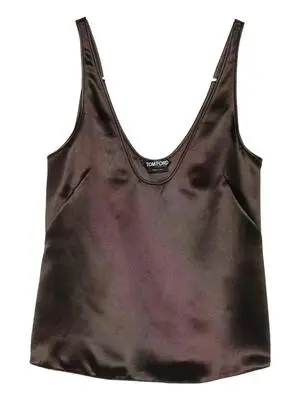 TOM FORD Silk Satin Low Neck Tank Top - Brown