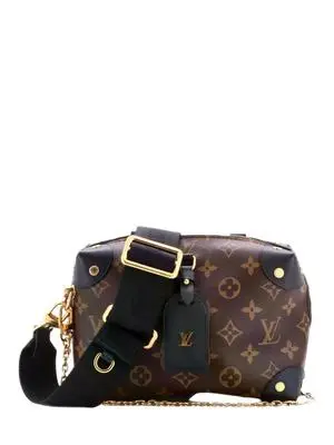LOUIS VUITTON Petite Malle Souple Handbag Monogram Canvas With Leather Shoulder Bag - Black