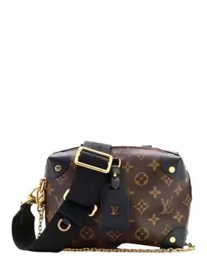 LOUIS VUITTON Petite Malle Souple Handbag Monogram Canvas With Leather Shoulder Bag - Black