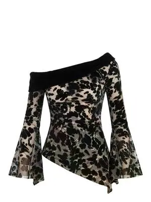 GEMY MAALOUF Asymmetrical Floral-devoré Top - Black