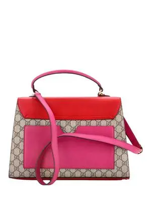 Gucci Padlock Top Handle Bag Gg Coated Canvas And Leather Medium Satchel - Brown