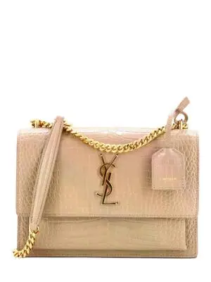 Saint Laurent Sunset Crocodile Embossed Leather Medium Crossbody Bag - Neutrals