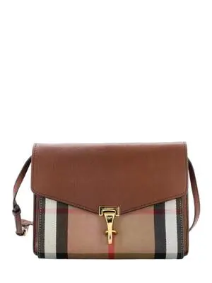 Burberry Macken Leather And House Check Canvas Small Crossbody Bag Brown