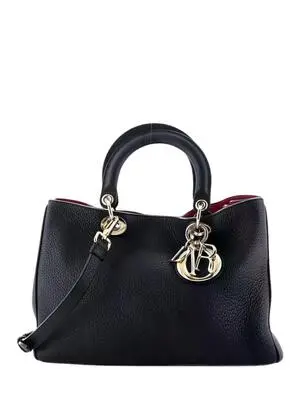 Dior Diorissimo Pebbled Leather Medium Tote Bag Black