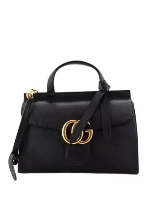 Gucci Gg Marmont Top Handle Bag Leather Small Satchel - Black
