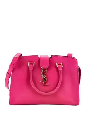 Saint Laurent Monogram Cabas Leather Baby Satchel Pink