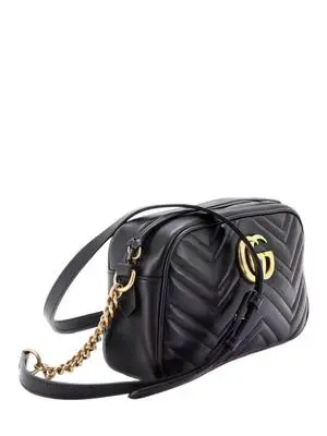 Gucci Gg Marmont Shoulder Bag Matelasse Leather Small Crossbody Bag - Black