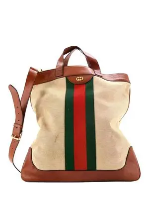 GUCCI Shopping Vintage Web Canvas Large Tote Bag