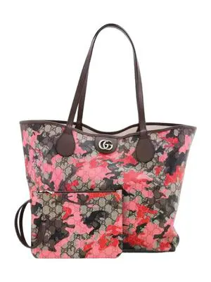 Gucci Ophidia Gg Open Gg Camouflage Coated Canvas Large Tote Bag - Brown