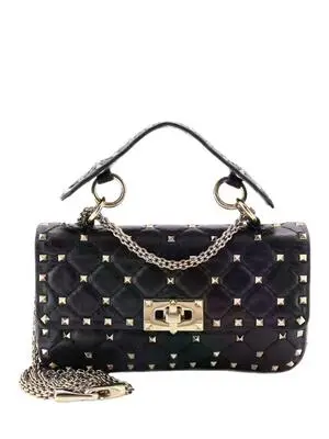 Valentino Garavani Rockstud Spike Flap Bag Quilted Leather Small Crossbody Bag - Black