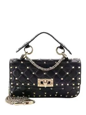 Valentino Garavani Rockstud Spike Flap Bag Quilted Leather Small Crossbody Bag - Black