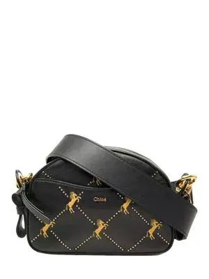 Chloé 2019 Studded Calfskin Embroidered Little Horses Crossbody Bag Black