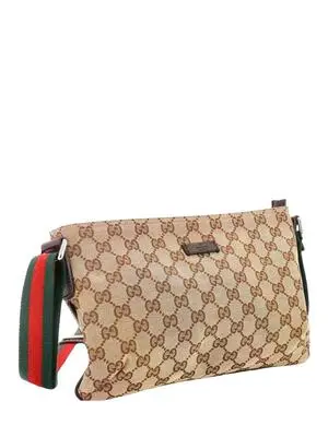 Gucci Web Strap Messenger Bag Gg Canvas Small Crossbody Bag - Brown
