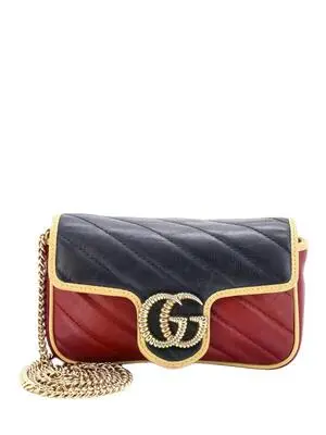 Gucci Gg Marmont Flap Bag Diagonal Quilted Leather Super Mini Crossbody Bag - Multicolour