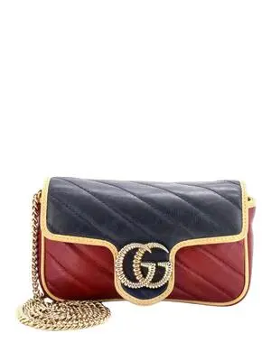 Gucci Gg Marmont Flap Bag Diagonal Quilted Leather Super Mini Crossbody Bag - Multicolour