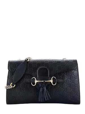 Gucci Emily Chain Flap Bag Guccissima Leather Medium Shoulder Bag - Black