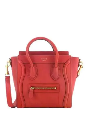 Celine Luggage Bag Grainy Leather Nano Crossbody Bag - Red