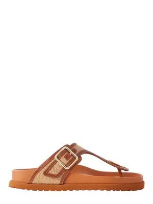 BIRKENSTOCK Gizeh Framed Leather-trimmed Raffia Sandals - Brown