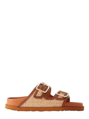 BIRKENSTOCK Arizona Leather-trimmed Raffia Sandals - Brown