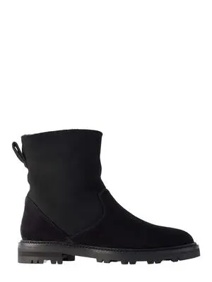 Manolo Blahnik Tomosa 10 Shearling-trimmed Suede Ankle Boots - Black
