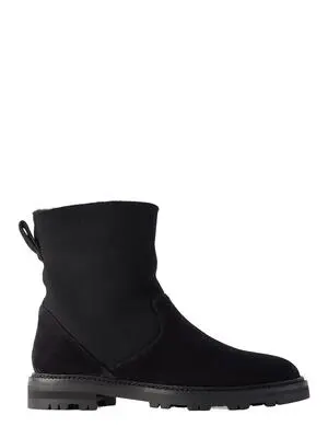 Manolo Blahnik Tomosa 10 Shearling-trimmed Suede Ankle Boots - Black