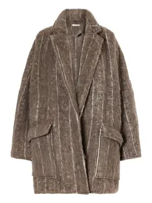 MARRAKSHI LIFE The Cropped Blanket Striped Brushed Woven Coat - Brown
