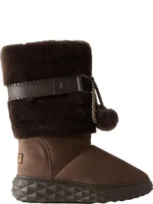 JIMMY CHOO Shearling-trimmed Suede Knee Boots - Chocolate