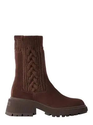JIMMY CHOO Tamia 70 Cable-knit Wool And Suede Chelsea Boots - Chocolate
