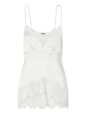 Staud Lina Lace-trimmed Silk-blend Tank - Ivory