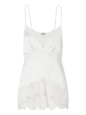 Staud Lina Lace-trimmed Silk-blend Tank - Neutrals