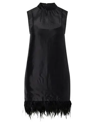 Staud Albee Feather-trimmed Silk Mini Dress - Black