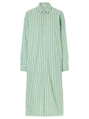 MARRAKSHI LIFE The Long Shirt Striped Cotton Oxford Midi Dress - Green