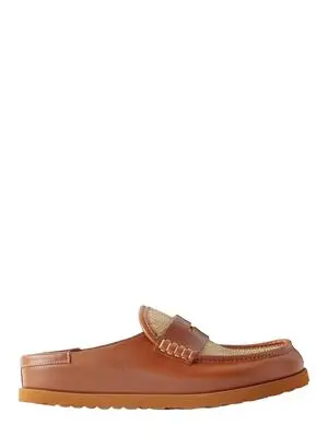 BIRKENSTOCK Naples Wrapped Raffia-trimmed Leather Loafers - Brown