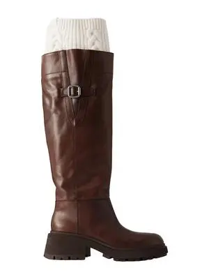 JIMMY CHOO Tamsin Knitted Leather Ankle-boots - Brown