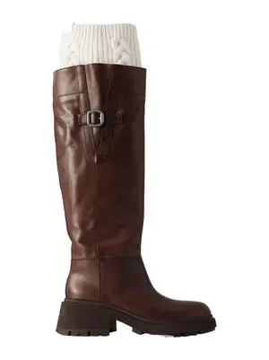 JIMMY CHOO Tamsin Knitted Leather Ankle-boots - Chocolate