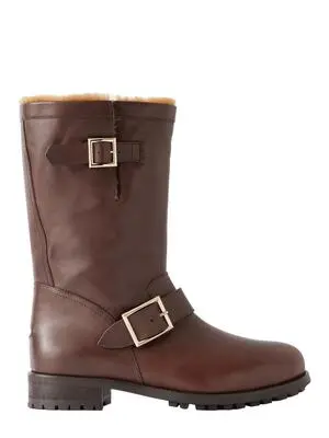 JIMMY CHOO Biker Buckled Leather Ankle Boots - Brown
