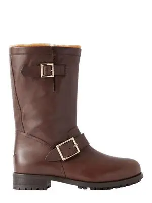 JIMMY CHOO Biker Buckled Leather Ankle Boots - Chocolate