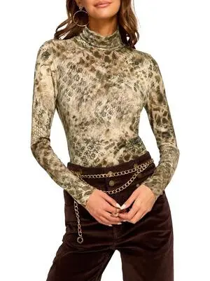 Ramy Brook Thea Mock Neck Long Sleeve Top - Bone Python