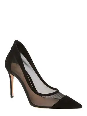 GIANVITO ROSSI Mesh Pointed Toe Pump - Black