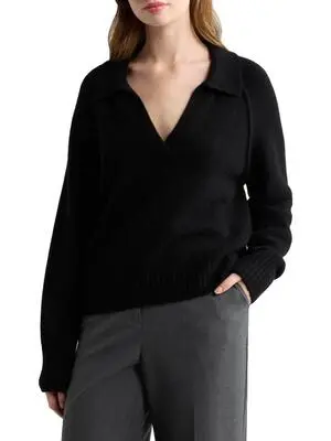 Fleurette Johnny Collar Cashmere Sweater - Black