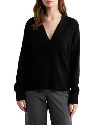 Fleurette Cashmere Wrap V-neck Sweater - Black