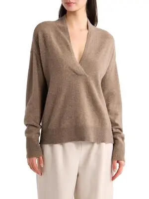 Fleurette Cashmere Wrap V-neck Sweater Walnut