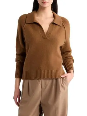 Fleurette Cashmere Johnny Collar Sweater - Vicuna