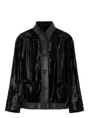 BLAZÉ MILANO Coiba Leather-trimmed Velvet Jacket - Black