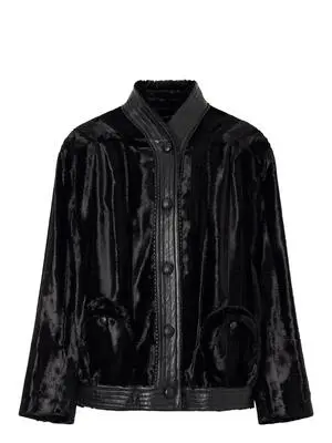 BLAZÉ MILANO Coiba Leather-trimmed Velvet Jacket - Black