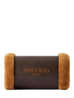 JIMMY CHOO Logo-embroidered Shearling-trimmed Leather Handwarmer - Brown