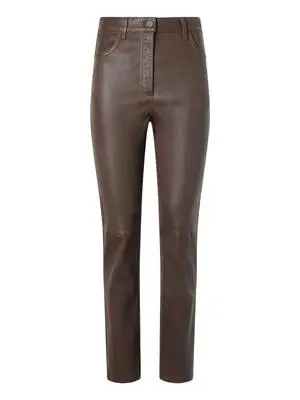 JOSEPH Duke Leather Cropped Flared Pants - Brown