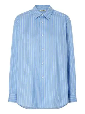 Auralee Striped Cotton And Silk-blend Shirt - Blue